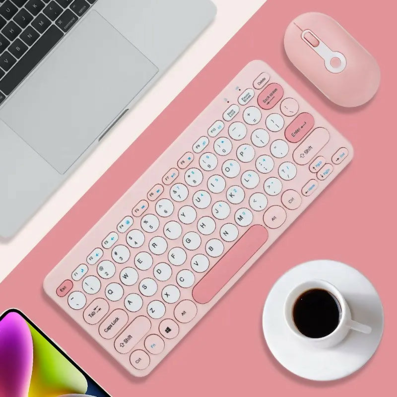 Wireless Keyboard and Mouse 78 Keys Stylish Slim Round Keycaps Mute Er ...