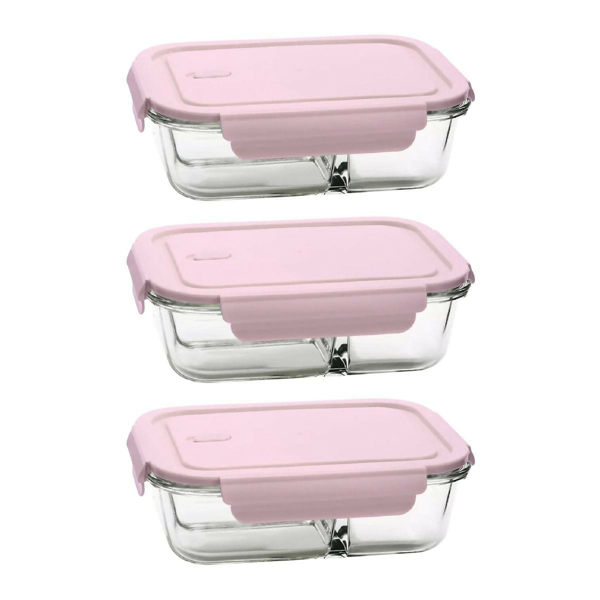 Split Compartment Leak-Proof Glass Food Containers - 650ml - 3 Pack ...