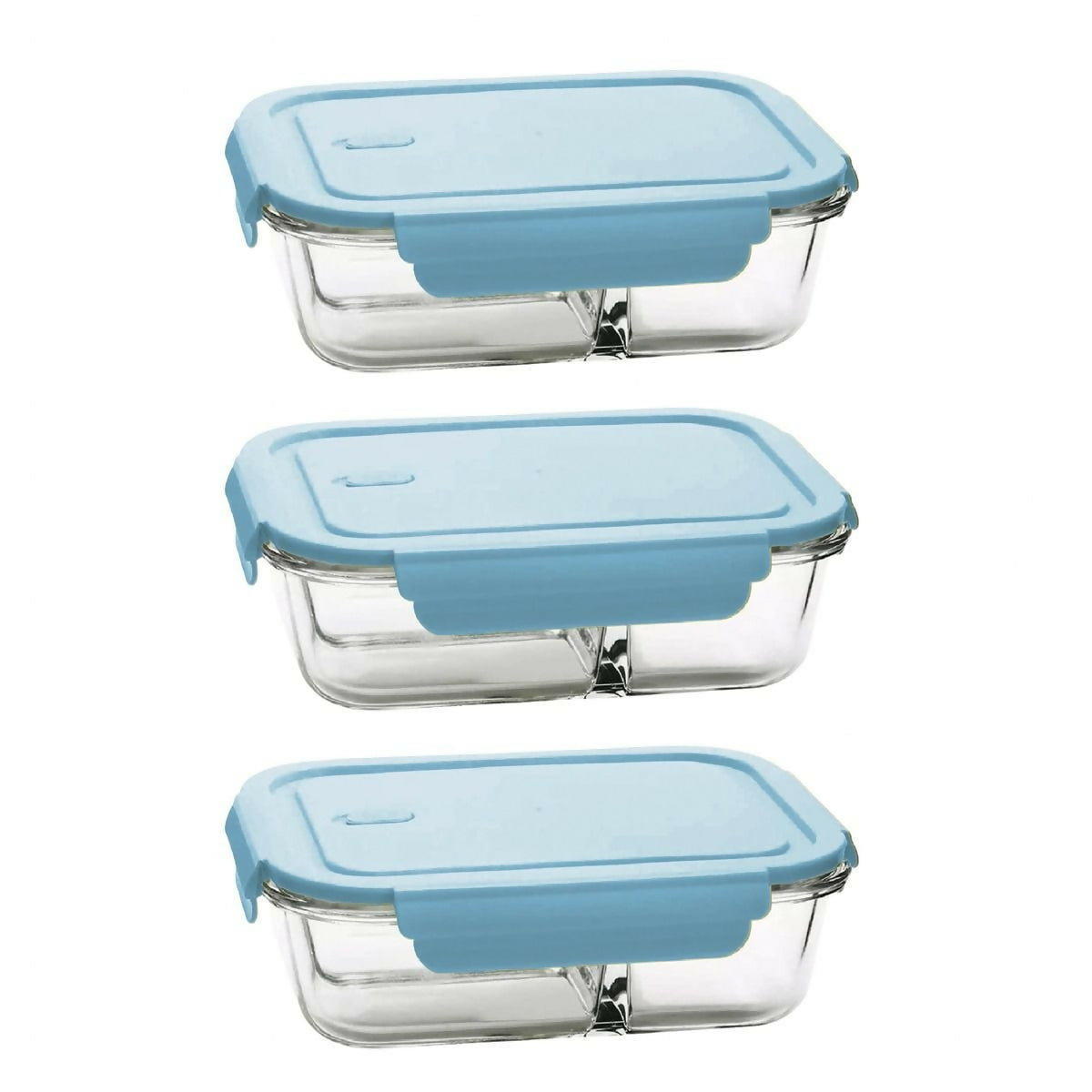 Split Compartment Leak-Proof Glass Food Containers - 650ml - 3 Pack ...