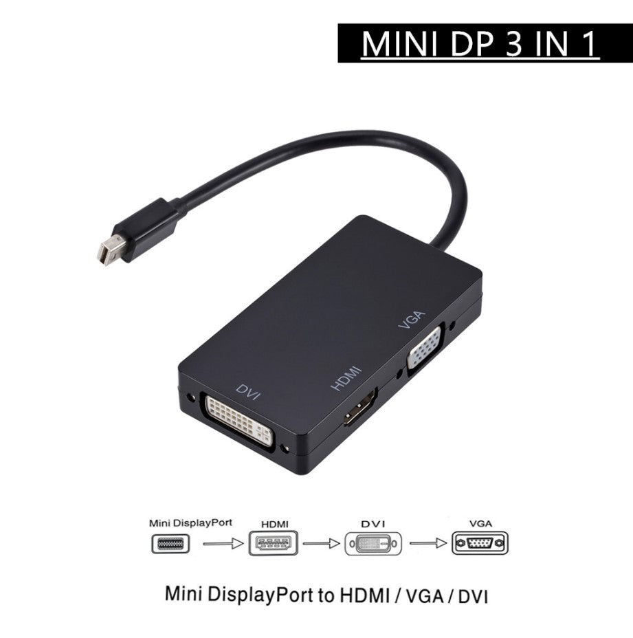 Mini Display Port to HDMI / VGA / DVI - 3 in 1 Adapter - Black ...
